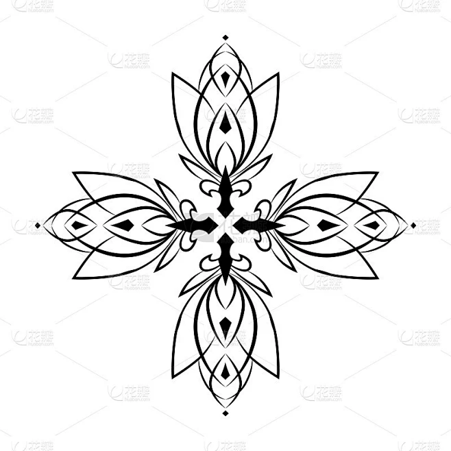 哥特式的十字架。花卉装饰元素。莉莉,莲花。素材-花瓣网