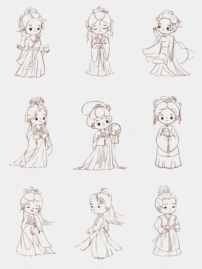 Q版古风人物速写九宫格｜初秋已来 - 小红书-花瓣网