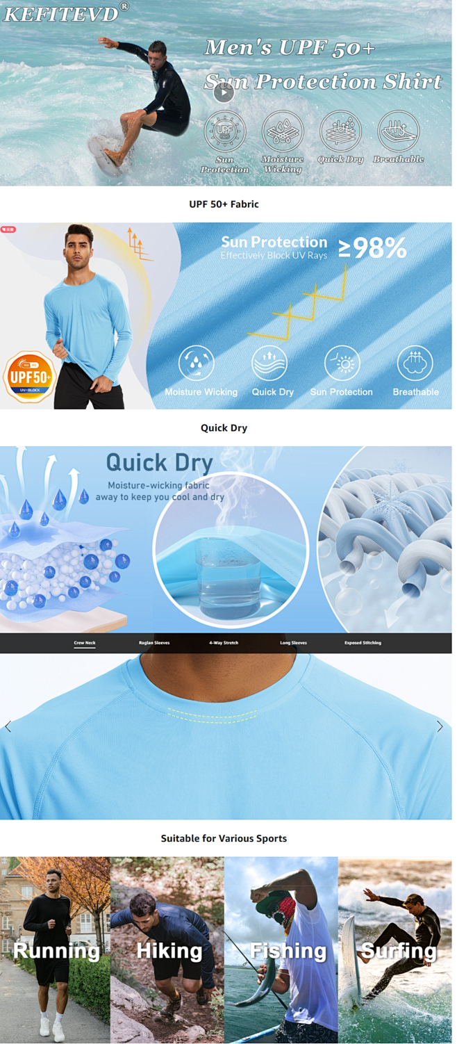 KEFITEVD Hiking Shirts for Men Quick Dry Athletic Shirts Lightweight ...