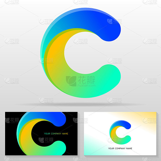 字母C标志设计-彩色矢量标志。