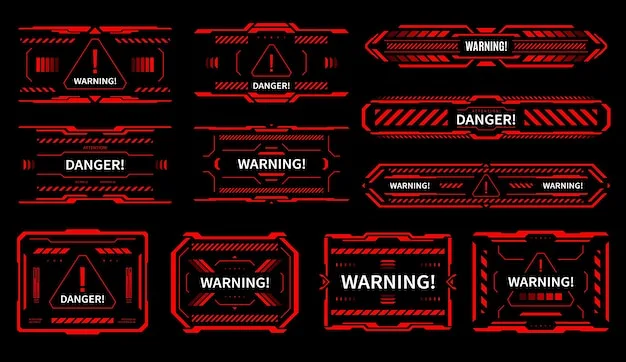 Hud danger and alert attention red interface signs. vector warning ...