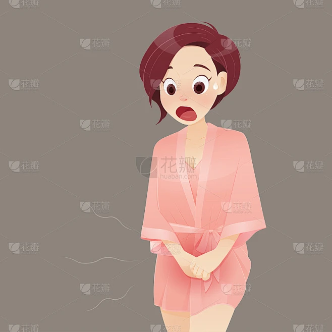 卡通女子在粉红色睡衣与真菌引起的生殖器瘙痒。阴道酵母感染症状。插图和矢量设计的概念素材-花瓣网
