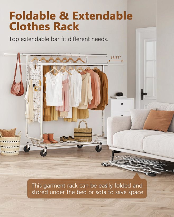 Amazon.com: Hoctieon 2-Minute Assembly Double Rod Clothes Rack, Heavy ...