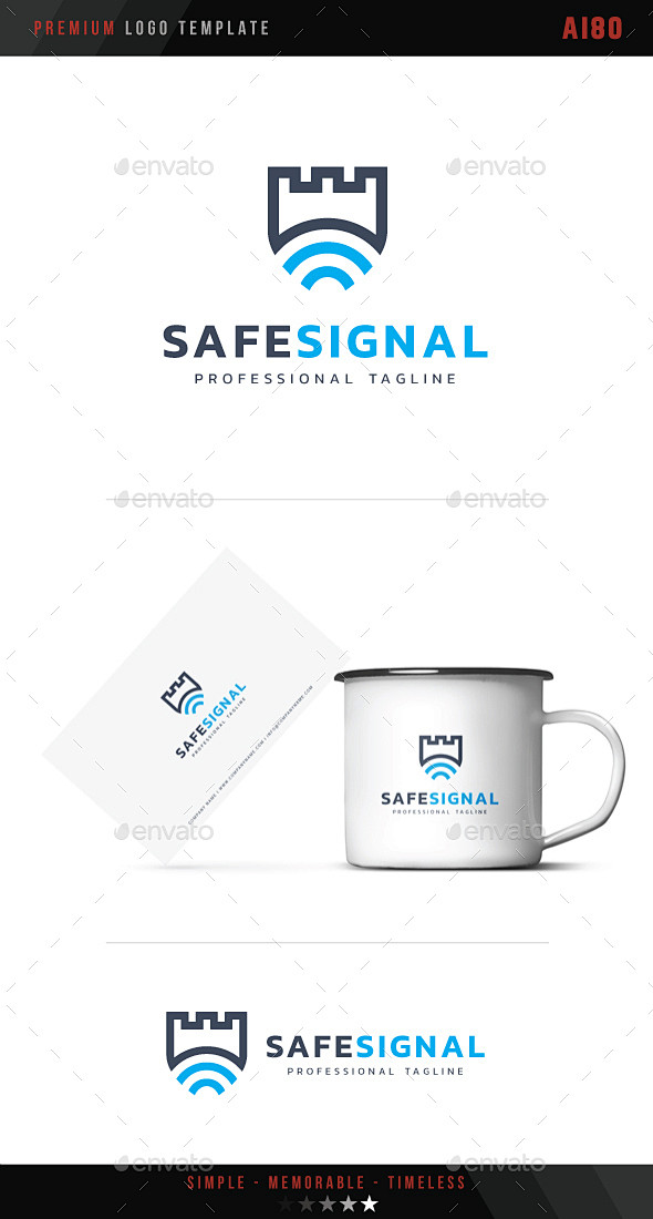 安全信号标志——抽象标志模板Safe Signal Logo - Abstract Logo Templates银行、城堡、连接、连接、数据 ...