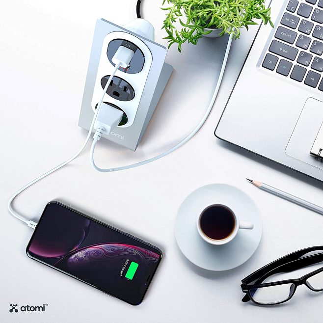 Amazon.com: Atomi Desktop Surge Protector - 2-Outlet Power Strip, 2 USB ...