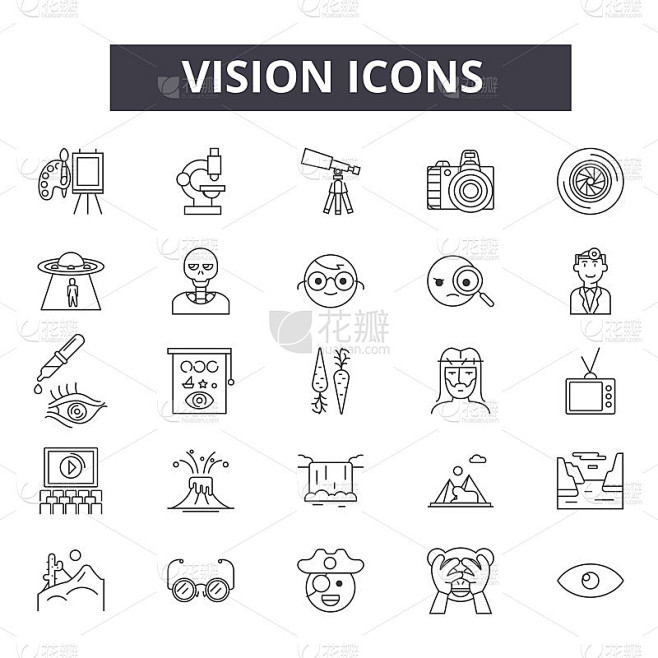 Vision line icons, signs set, vector. Vision outli