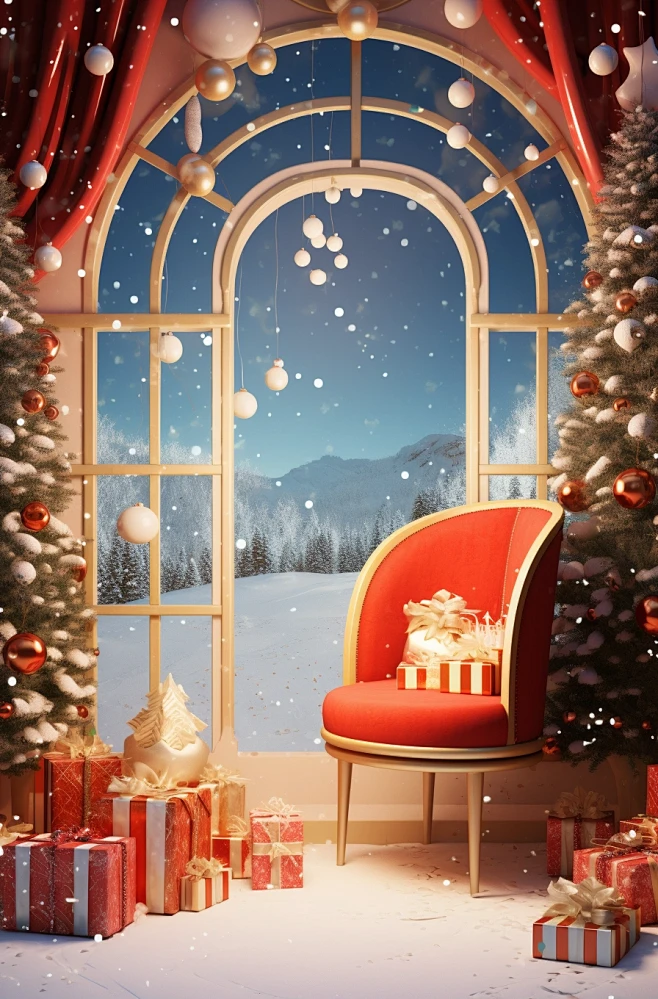 Christmas room christmas scene, in the style of vibrant stage backdrops ...