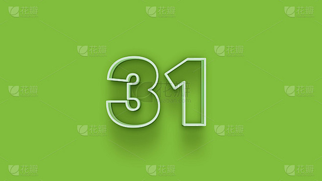 绿色3d数字31孤立的绿色背景优惠券31 3d数字渲染折扣收集为您独特的销售海报，横幅广告，圣诞节，