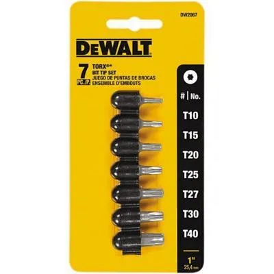 The DEWALT Torx Bit Set contains 7 bit tips for Torx screws in the ...