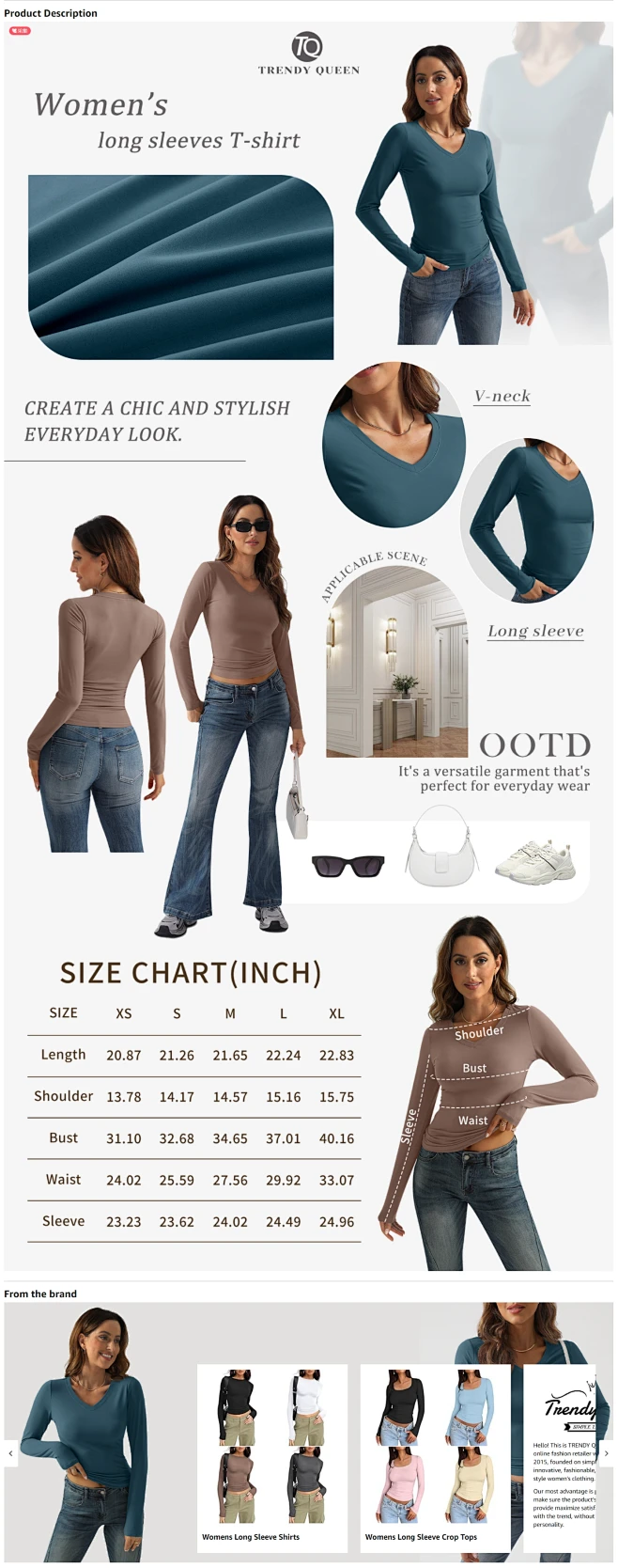 Trendy Queen Long Sleeve Shirts for Women 2024 Fall Fashion V Neck ...