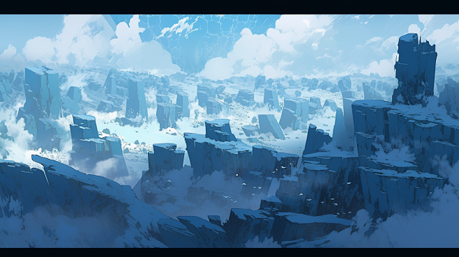 qiuling6689_Ice_and_snow_islands_suspended_in_the_air_blue_ice ...