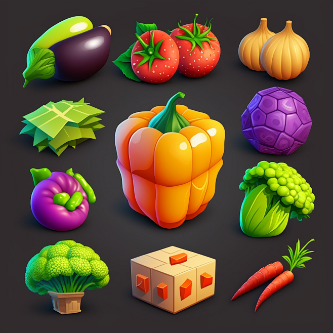 icon, set, asset, big vegetable, big fruit, game Design, Unshaded, Cut ...
