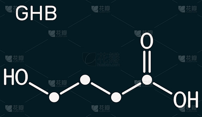 -羟基丁酸，GHB, C4H8O3分子。它是神经递质，液体摇头丸，精神药物。它以盐的形式被使用。深蓝