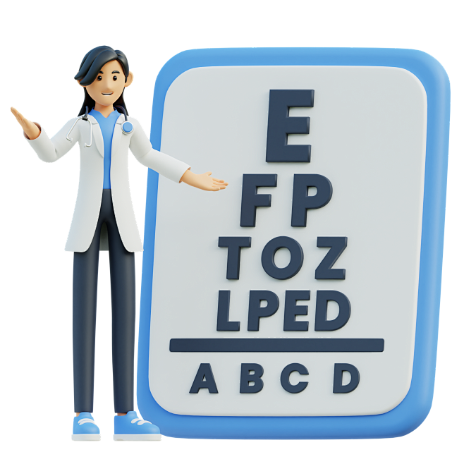 female doctor eye test using an eye chart