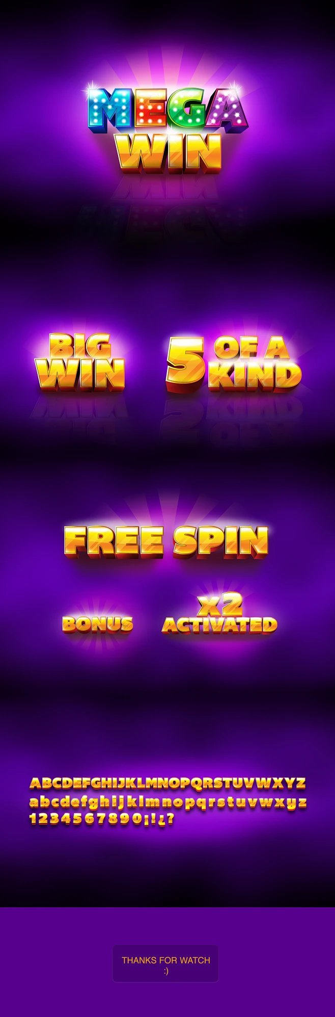 Winner Texts : Design and illustration of Bonus, Free Spin, Mega win ...