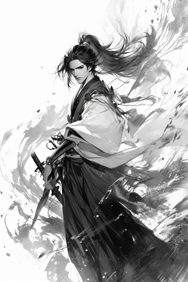 古风执剑少年水墨武侠剑客插画-花瓣网