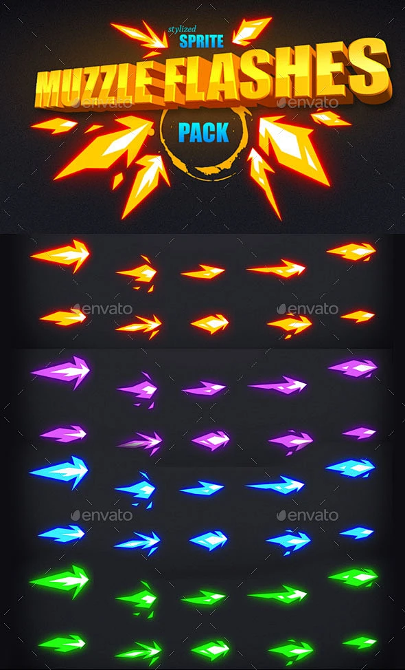 雪碧枪口火焰精灵游戏资产Sprite Muzzle Flashes - Sprites Game Assets2 d效果、蓝色、火、绿色、枪 ...
