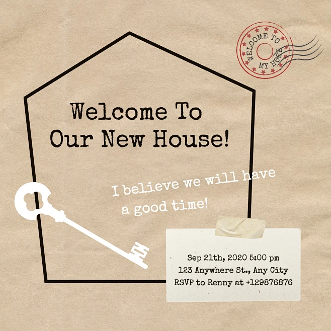 Postal Stamp Style New House Warming Party Invitation Letter素材-花瓣网