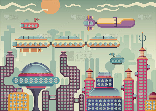 未来的城市全景。