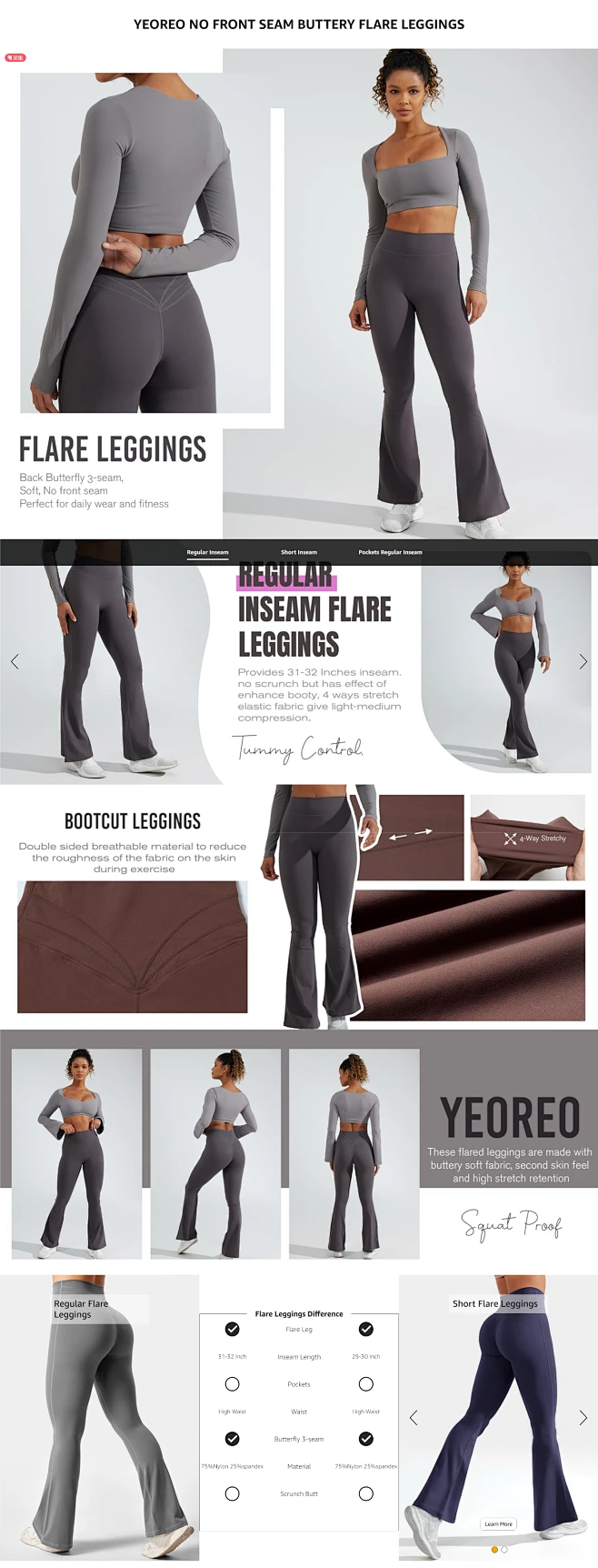 Amazon.com: YEOREO Flare Leggings for Women Lynnie Bell Bottom Yoga ...