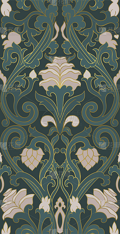 Green floral pattern.