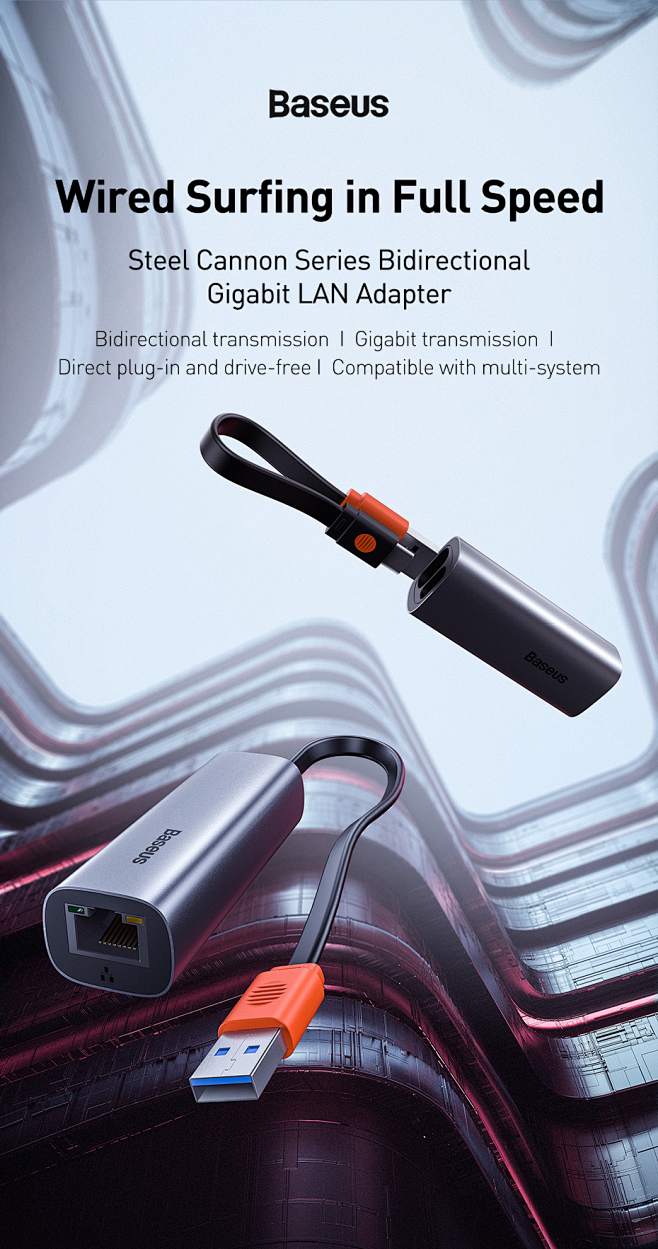 Baseus USB Ethernet Adapter 2 in 1 USB Type C Network Card to 1000Mbps