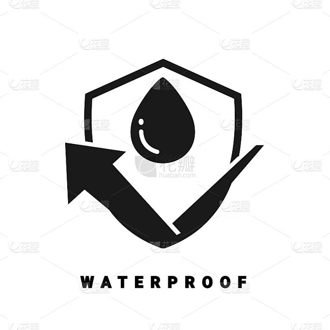 防水图标。带有水滴和反射的盾牌。水保护标志。素材-花瓣网