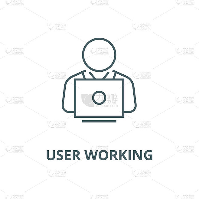 User working on laptop vector line icon, linear co