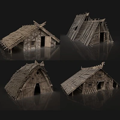 HOME/3D MODELS/MID POLY MODELS/STRUCTURES/HUTS Medieval House Village Builder Pack (4 Structures ...