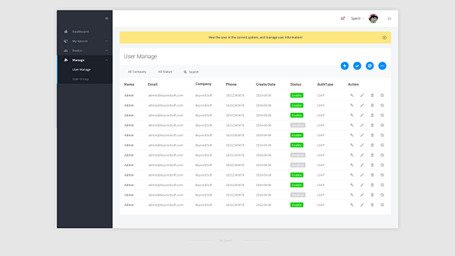 a backend index page