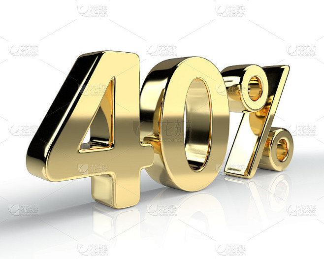 40%的金色符号孤立在白色背景上