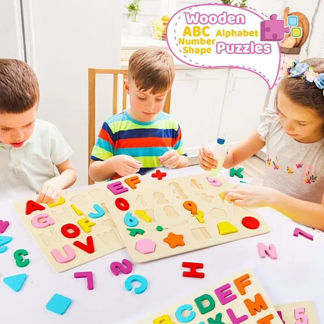 Amazon.com: Wooden Puzzles for Toddlers, Wooden ABC Alphabet Letter ...