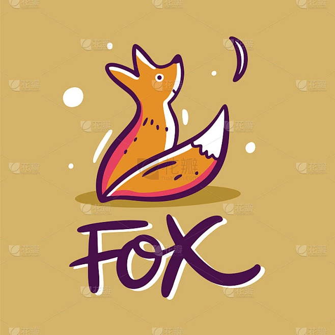 Cute Fox hand drawn vector illustration and letter素材-花瓣网