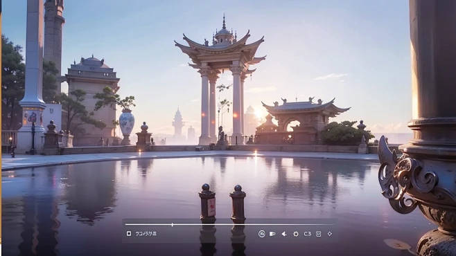 00076-2474854233-scenery, outdoors, sky, water, tree, day, fantasy, blue sky, no humans, tower ...