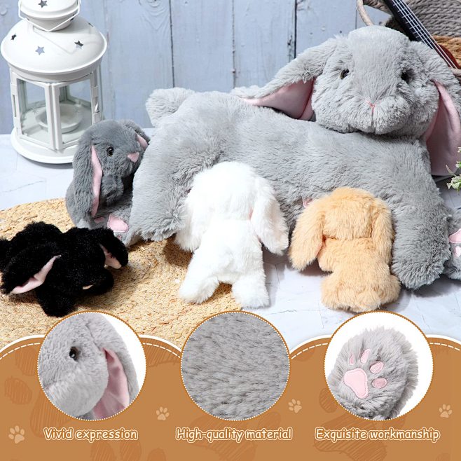 Amazon.com: Nurturing Rabbit Stuffed Animal with Baby Plush Bunnies ...