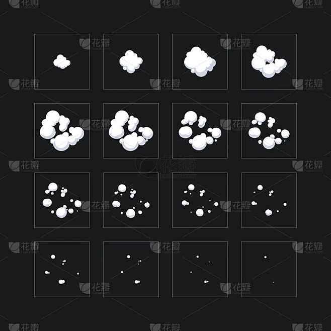 Explode animation. Cartoon smoke explosion frames 素材-花瓣网