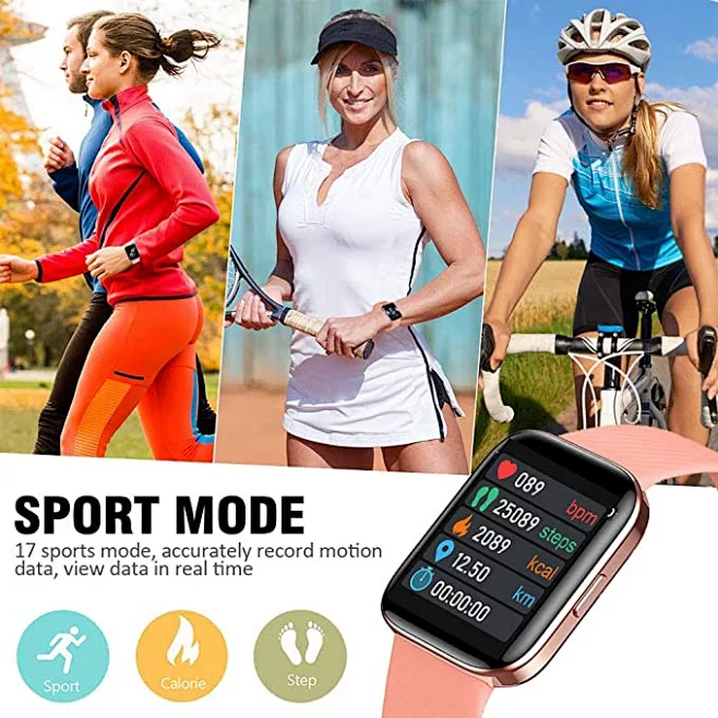 智能手表健身追踪器心率*监视器全触摸屏防水活动追踪器适用于女士男士短信通话通知步数卡路里计数器适用于 Android iOS: 亚马逊中国 ...