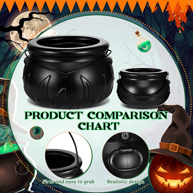 Amazon.com: Liliful Halloween Cauldrons Decorations Black Plastic ...