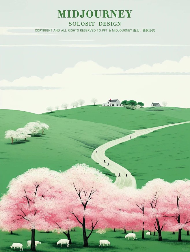 MJ-- 插画 _ 漫山遍地是牛羊_6_AIGC绘画指北_来自小红书网页版