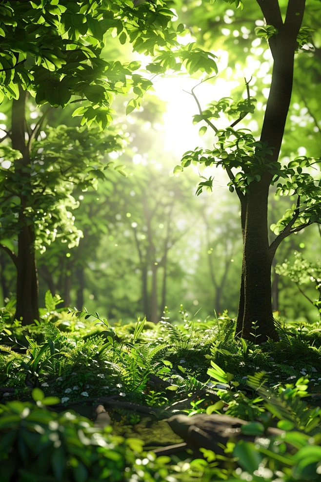 Spring, greenery, day, sun, woods, dreamlike forest, bright environment ...