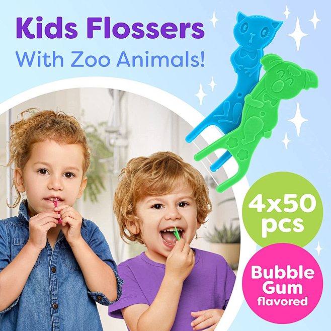 Amazon.com : Kids Flossers 4 Pack (200 Total), Cute Animal Shapes Makes ...
