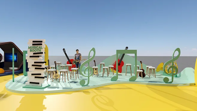 3D art colorful curves design Fun mall decoration music pastel zone-花瓣网