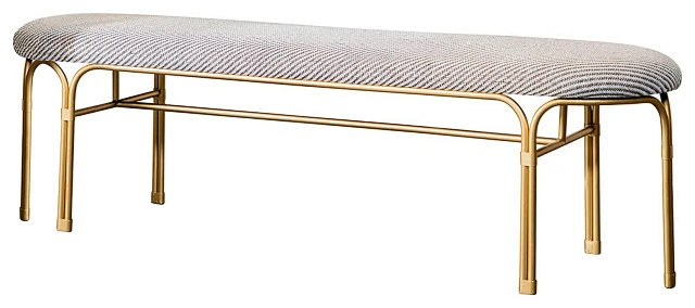 Elegant Bench, Unique Design With Golden Metal Legs and Grey Cushioned ...