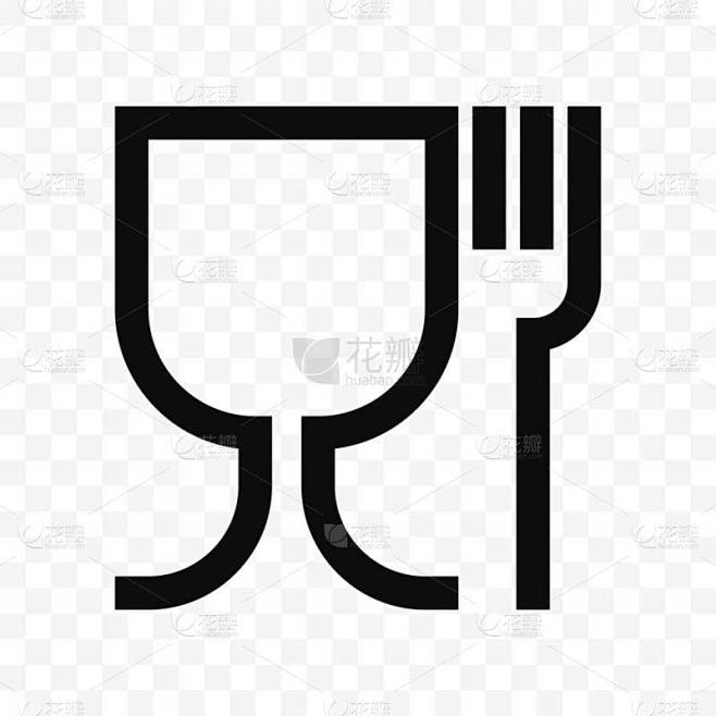 食品等级矢量图标。食品安全材料酒杯和叉子符号