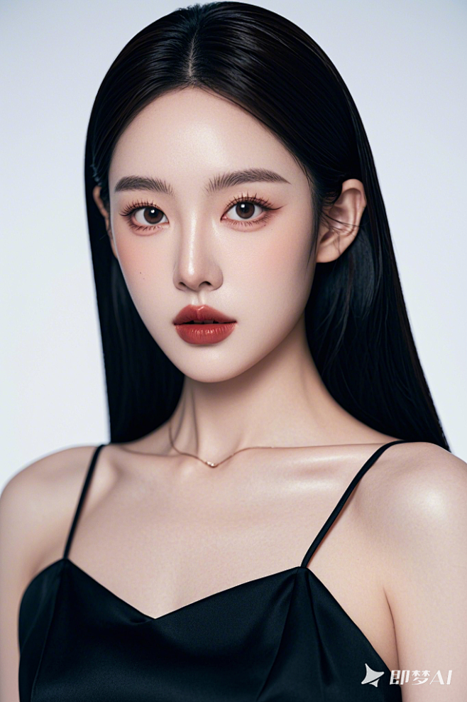 摄影人像，御姐写真，正面，肤白透亮，标准正面半身证件照，五官立体，不要碎发，正面照，头留2厘米空白，高级精致五官，东方面孔的美女，轮廓清晰 ...