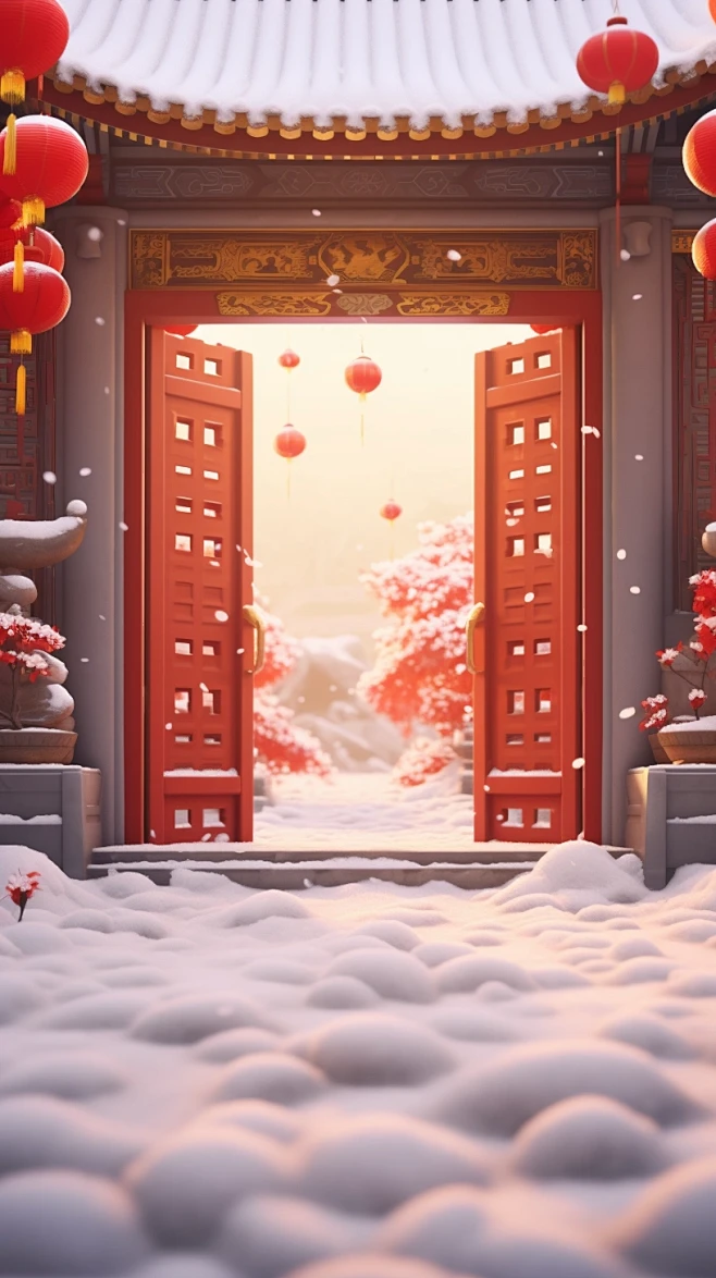 Cartoon blind box style, Spring Festival, simple Chinese gate, door ...