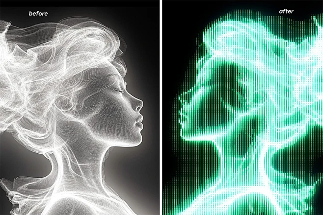 Retro Sci-Fi Matrix Monitor Effect 复古未来科幻矩阵黑客帝国低保真条纹数字科技艺术肌理ps特效样机_格外视觉 ...