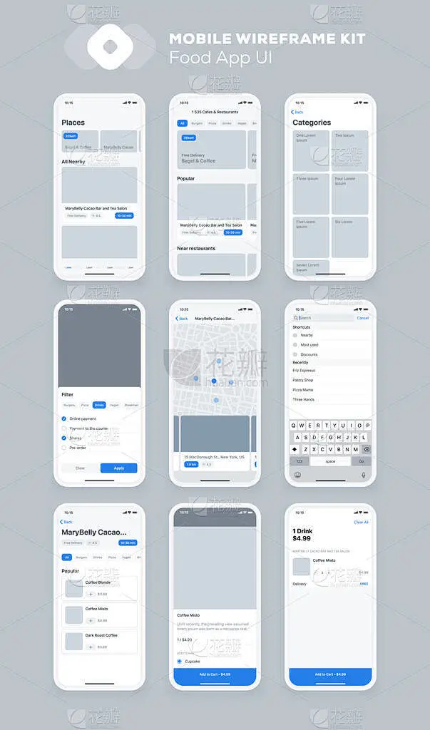Mobile app design. UI UX wireframe kit for smartph-花瓣网