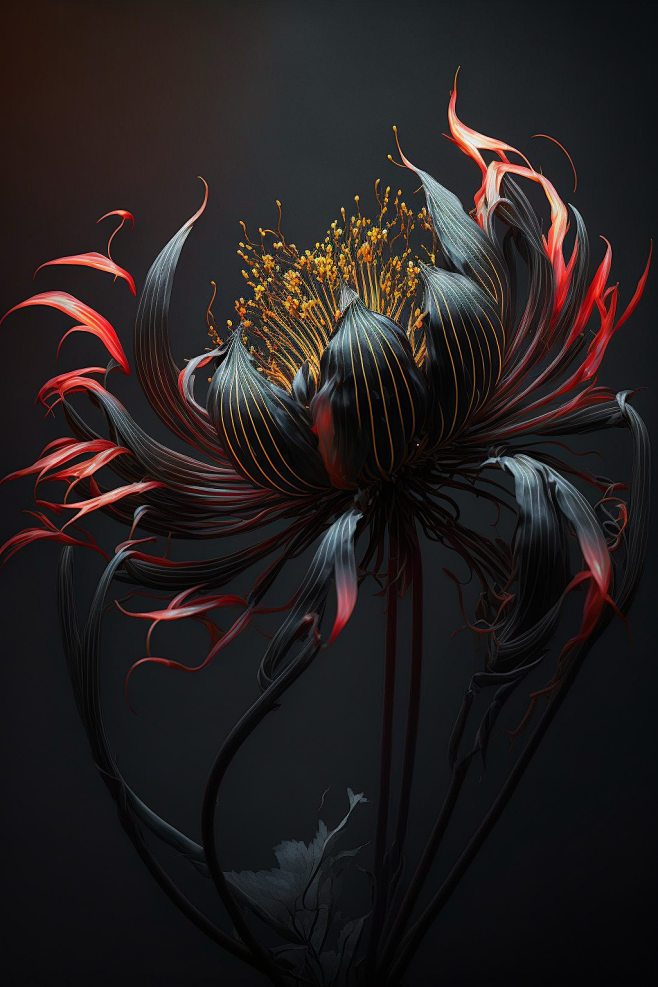 black Lycoris Flower, Japanese animation, The petals are crystal clear ...