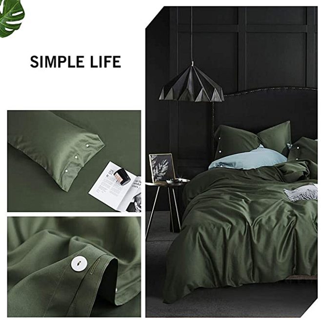 Amazon.com: Solid Army Green Duvet Cover Queen Luxury Soft Dark Green ...
